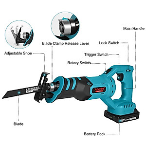 Cordless Reciprocating Saw Kit with 18V 2.0Ah Li-ion Battery and Charger,Electric Battery Powered Saw for Wood/Metal/PVC Pipe Cutting
