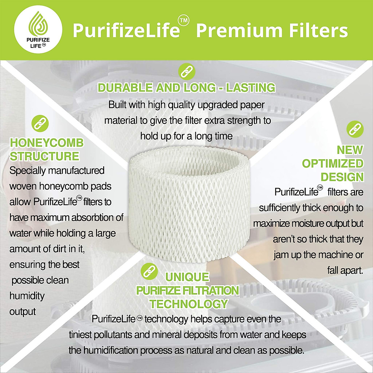 PURIFIZE LIFE Premium Replacement Wick Filter for Honeywell Humidifier HAC-504, HAC-504AW, HAC504, Filter A, HCM-350, HCM 350, HCM350W, HCM-315T, HCM-600, HCM-710 and Other Cool Mist Models (3 Pack)