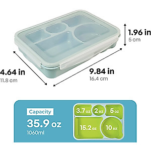 carrotez Portion Control Plate, Microwave Food Storage Tray, 5 Compartment Divided Plate with Lid, Top Rack Dishwasher Safe, BPA Free