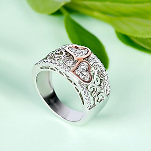 Jeulia 1Carat Rose Gold Plated Wedding Band Thick Round Cut Eternity Band Rings Halo CZ Heart Engagement Promise Rings Anniversary Birthday Festival Romantic Gift with Jewelry Gift Box (9.5)