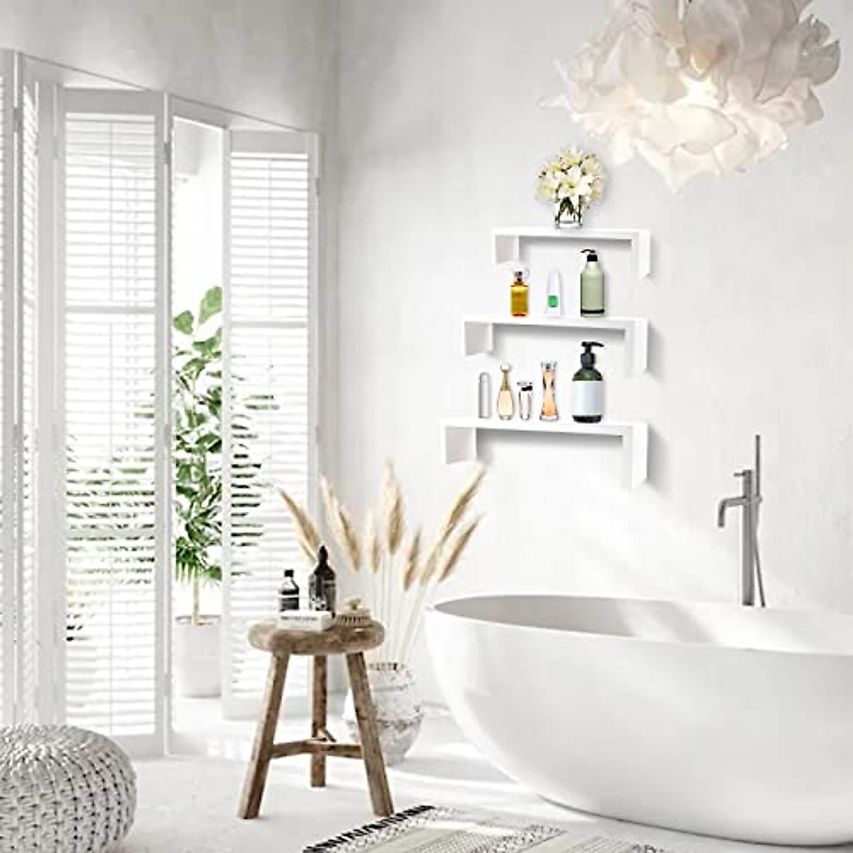 Goizxol Floating Shelves Wall Mounted, Solid Wood Wall Shelves Set of 3, White