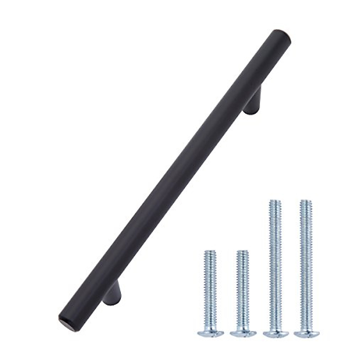 Amazon Basics Euro Bar Cabinet Handle (1/2-inch Diameter), 7.38-inch Length (5-inch Hole Center) - Flat Black, 10-Pack