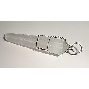 ( Sublime Gifts ) Selenite Point Cleansing Crystal Healing Cut wire wrapped Point Pendant with Metal Bail