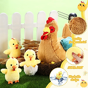 Skylety Chicken Stuffed Animal Plush Chicken Toys Egg Laying Hen with Zippered Belly, Hen House and Little Baby Chicks Stuffed Chicken for Easter Stuffers Party Supplies(Vivid Style)
