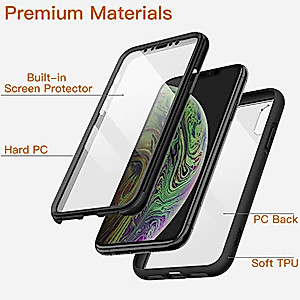 JETech Case for iPhone Xs and iPhone X 5.8 Inch with Built-in Screen Protector Anti-Scratch, 360 Degree Full Body Rugged Phone Cover Clear Back (Black)