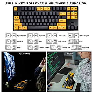 EPOMAKER Hello GANSS GS87D Bluetooth Mechanical Keyboard Connect 5 Devices, PBT Keycaps, Type-C Cable for Windows Mac Gaming (Cherry Blue Switch, Black Gold)