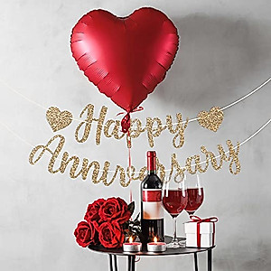 Pre-Strung Happy Anniversary Banner - NO DIY - Gold Glitter Wedding Anniversary Party Banner in Script - Pre-Strung Garland on 6 ft Strands - Anniversary Decorations & Decor. Did we Mention no DIY?