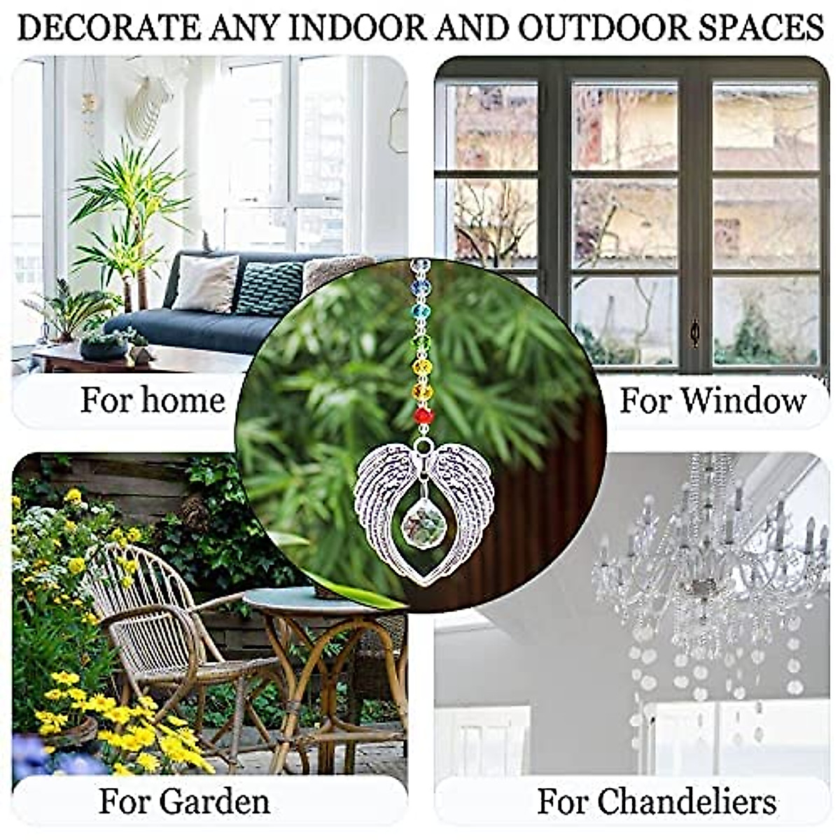 H&D HYALINE & DORA Crystal Angel Wing Pendant with Crystal Ball Hangings Suncatcher for Home Window Decor