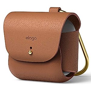elago Leather Case Compatible with AirPods 3 Case - Compatible with AirPods 3rd Generation Case, Natural Cowhide Leather Case Cover with Brass Ring Holder, Supports Wireless Charging [Brown]
