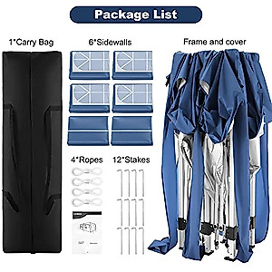 COBIZI Pop up Canopy Tent 10x20 Commercial Canopy Waterproof 10x20 Outdoor Gazebo Beach Camping Canopy with 6 Sidewalls Tent for Party with Carry Bag (Blue, 10'x20' with 6 Sides)