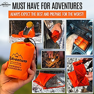 Emergency Sleeping Bag & Tent Shelter, Stocking Stuffer! Combo Prepper kit Survival Tent, Bivy Sack Tent, Sleeping Bag, Fire Starter + Whistle, Mylar Thermal Adventure Supply Co.