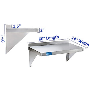 AmGood 14" Width x 60" Length | Stainless Steel Wall Shelf | Square Edge | Metal Shelving | Heavy Duty | Commercial Grade | Wall Mount | NSF Certified
