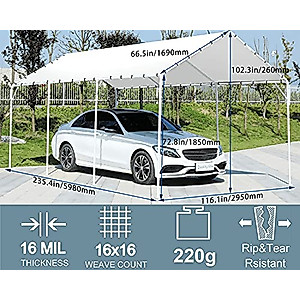 10'X20' Upgraded Heavy Duty Carport Canopy for Car, Outdoor Garage Boat Shelter w/6 Steel Legs and 3 Reinforced Steel Cables, Waterproof Tear-Proof and Anti-UV Panels Sunshine for Party, Wedding
