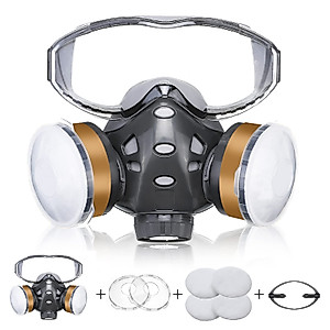 Reusable Half Face Cover, 8200 Face Cover with Safety Glasses Half Facepiece Against Organic Vapors/Smells/Asbestos, Ideal for Painting, Polishing, Woodworking, Welding, Decoration etc