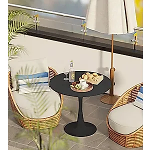 Sinovoy White Round Dining Table Modern Style 31.5" with Pedestal Base in Tulip Design, Mid-Century Leisure Table for Kitchen Dining Room & Living Room (Black)