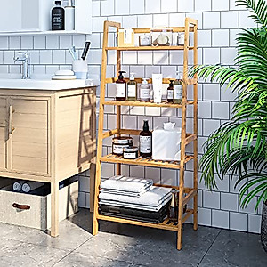 SHUANGZ Bamboo Bookcase 4-Tier, Multifunctional Bathroom Ladder Shelf Plant Flower Stand Rack Display Storage Organizer Shelves, Natural ZZSC