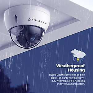 Amcrest UltraHD 4K (8MP) Outdoor Security POE IP Camera, 3840x2160, 98ft NightVision, 2.8mm Lens, IP67 Weatherproof, IK10 Vandal Resistant Dome, MicroSD Recording, White (IP8M-2493EW)