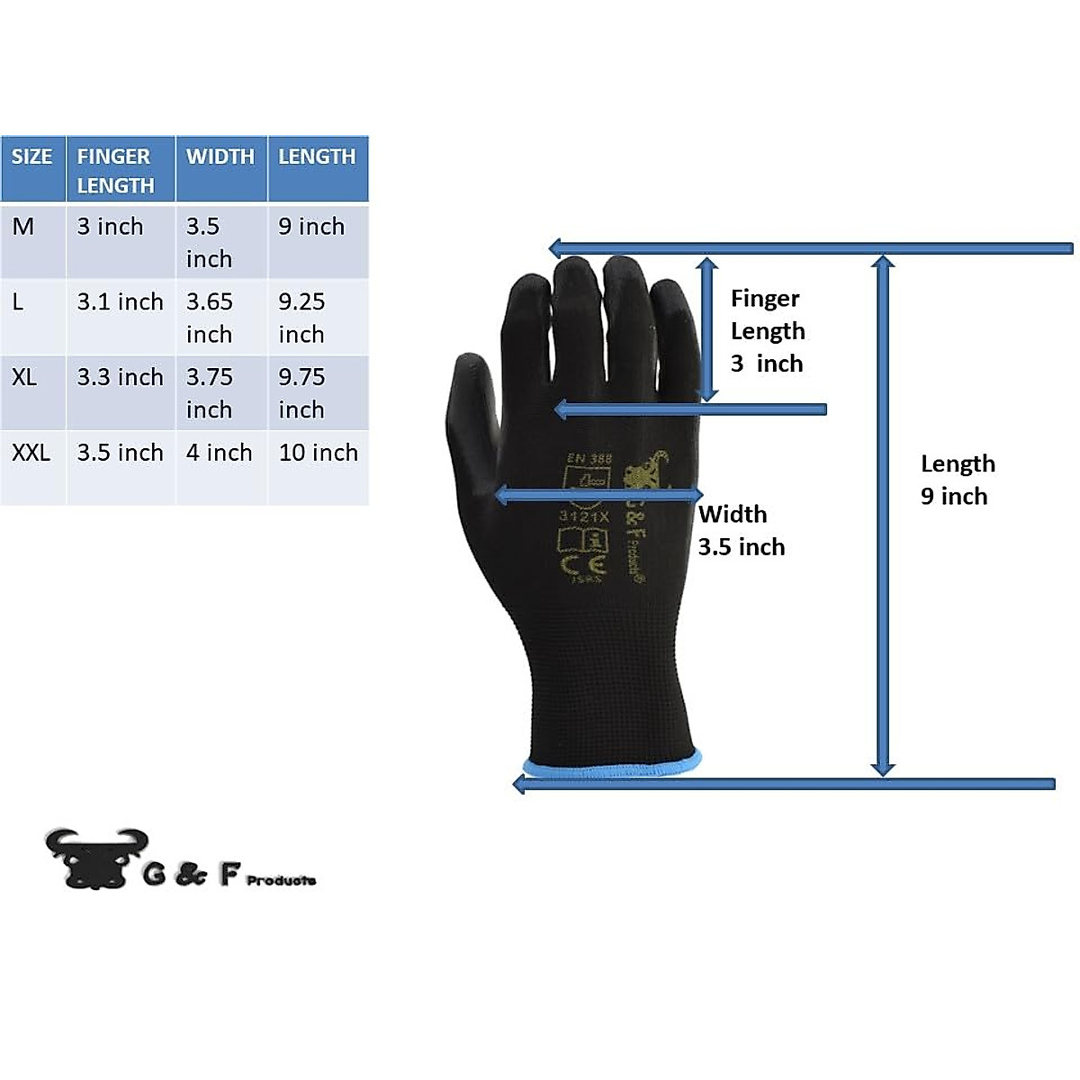 G & F Work Gloves for Men, Lightweight Grip, Polyurethane Coated, Touchscreen Compatible, Flexible & Breathable, Durable Construction, Ideal for Gardening, Mechanics, and General Duty Tasks, 12 Pairs