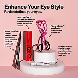Revlon x Barbie Mini Tweezer Set, Stainless Steel Hair Removal Makeup Tool, includes Slant Tip & Pointed Tip Tweezers in Travel Case
