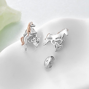 SVODEA Horse Heart Earrings Rose Gold Plated 925 Sterling Silver Horse Stud Earrings with 5A Cubic Zirconia Cute Animal Stud Earrings Jewelry Gift for Women Mom Wife