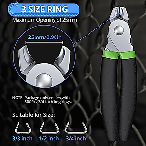 CAMWAY Hog Ring Pliers Kit & 300pcs 3/4inch Galvanized Steel Hog Rings, Professional Interior Exterior Decoration Installation Tool for Nailing,Car Cushions,Fences,Pet Cages,Wire Mesh