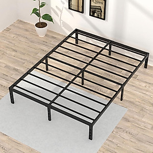 Queen Bed Frame No Box Spring Needed, 14 Inch Heavy Duty Metal Platform Bed Frame Queen Size, 1200lbs Steel Slats Support, Easy Assembly, Black