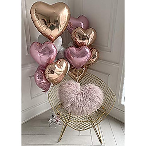 Pastel Heart Balloons 12 PACK Pink Valentines Day Heart Shaped Decorations Rose Gold Mylar Foil Balloon Set