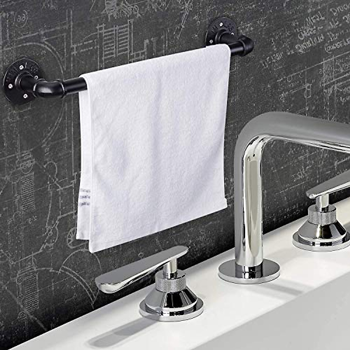 2 Pack 18 Inch Industrial Pipe Towel Bar, Elibbren Bathroom Hardware Towel Bar Accessory, DIY Wall Mount Bath Towel Rack Holder