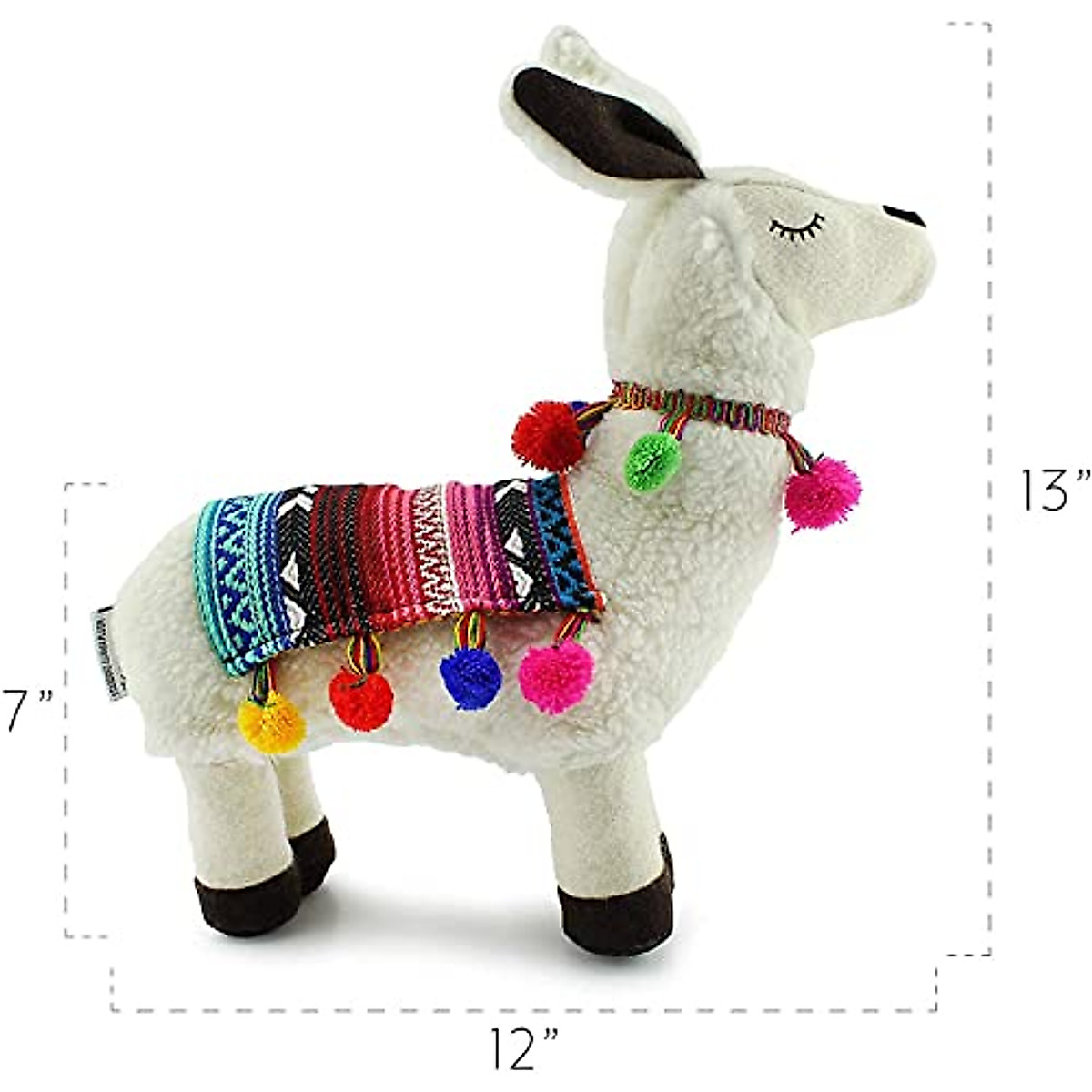 Decorae Plush Llama with Blanket and Pom-Poms, Stuffed Llama Shaped Decorative Pillow