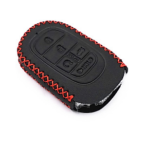 WFMJ Leather 4 5 Buttons Smart Remote Key Fob Case Cover Chain for 2022 2023 Honda Civic Hatchback Accord HR-V (Black,5 buttons)