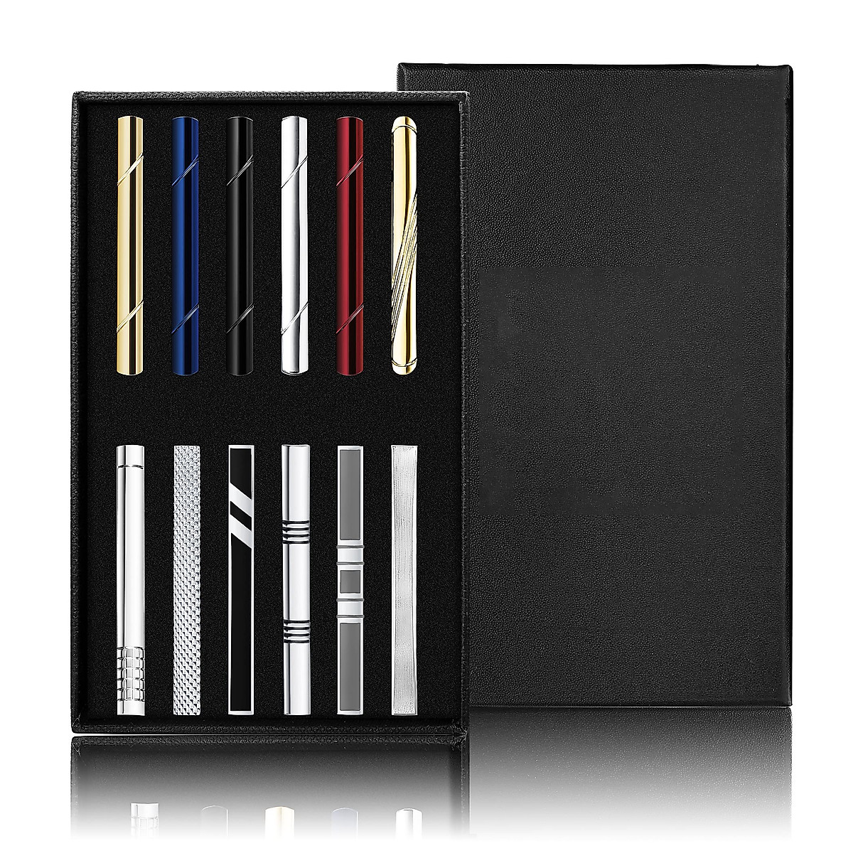 Jstyle 12 Pcs Tie Clips for Men Classic Tie Bar Clip Set for Regular Ties Necktie Tie Bar Pinch Clips for Wedding Anniversary Business Luxury Box