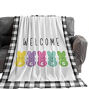 Flannel Fleece Blanket Soft Comfy Throw Blankets 50x60in Easter Colorful Cartoon Rabbit Peeps Warm Cozy Fluffy Plush Lightweight Throw Blanket for Couch Bed Sofa Travel Quote and White Black Lattice