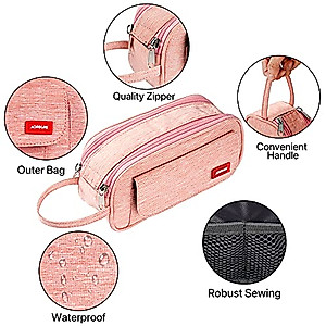 AOREGRE Pencil Case Big Capacity Pencil Bag School Pencil Case Portable Office Stationery Makeup Bag College Supplies School College Office Organizer for Student Teens Girls Adults - Pink
