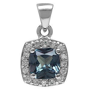 Silvershake 6mm Cushion Shape Simulated Color Change Alexandrite 925 Sterling Silver Halo Pendant