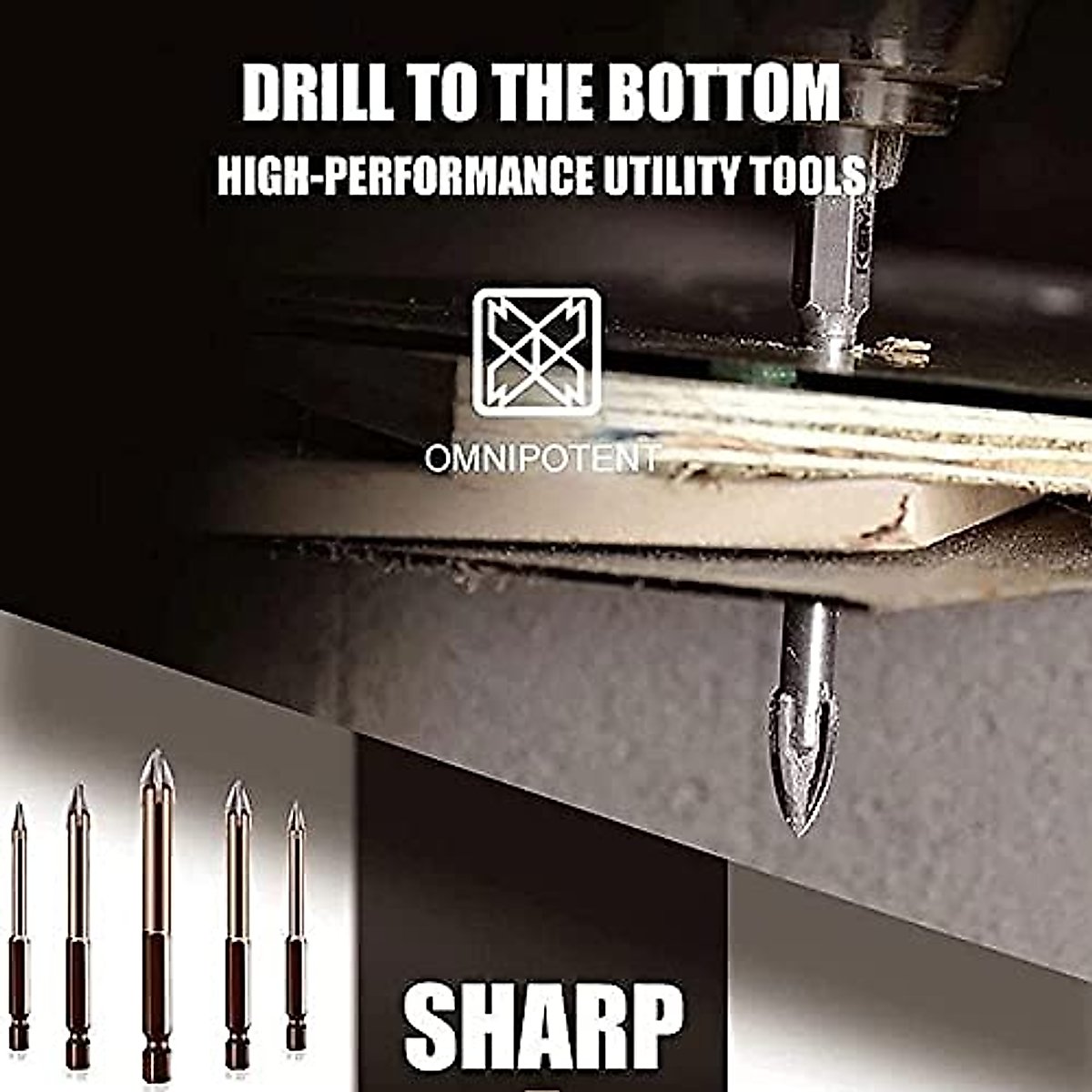 5/7PCS Efficient Universal Drilling Tool, Titanium Combination Drill Tap Bits Set, Triangle Drill Bit, Glass, Tile and Concrete Drill Bit, Multifunctional Cross Alloy Drill Bit Tip Tools (7 PCS)