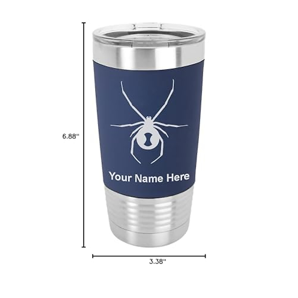 LaserGram 20oz Vacuum Insulated Tumbler Mug, Black Widow Spider, Personalized Engraving Included (Silicone Grip, Navy Blue)