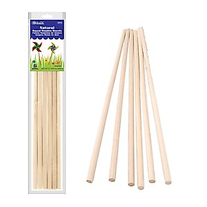 BAZIC Wooden Dowel Rods Wood Sticks, 3/8" x 12" Round Natural Color Hardwood Stick, Unfinished Wood for Crafts Lollipops Cake Support (6/Pack), 1-Pack