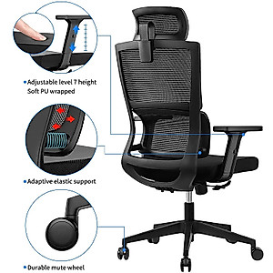 Ergonomic Office Chair with Upgraded Lumbar Support and Adjustable Armrest Headrest, Desk Chair with Mesh High Back, Home Office Desk Chair, Computer Chair, Rolling Chair
