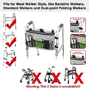 Update Walker Bag Hand Free Storage Bag Walker Attachment Handicap Basket Pouch for Rollator, Wheelchair, Folding Walkers (Grey)