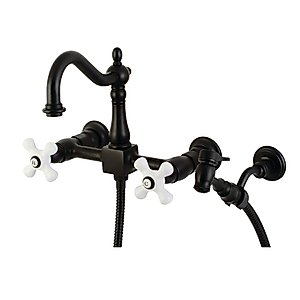 Kingston Brass KS1260PXBS Heritage Wall Mount Bridge Kitchen Faucet Sprayer, Polished Brass