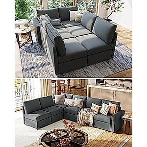 LINSY HOME Modular Sofa, Sectional Couch U Shaped Sofa Couch with Storage, Memory Foam, 6 Seat Modular Sectionals Sofa Couch with Chaise for Living Room, Dark Grey