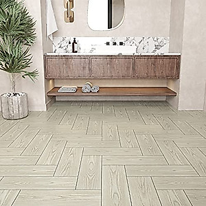 VEELIKE 6''x36'' Beige Grey Peel and Stick Floor Tile Waterproof Wood Vinyl Plank Flooring Self Adhesive Wood Vinyl Flooring Removable Laminate Flooring for Bathroom Bedroom Kitchen Fireplace 4-Pack