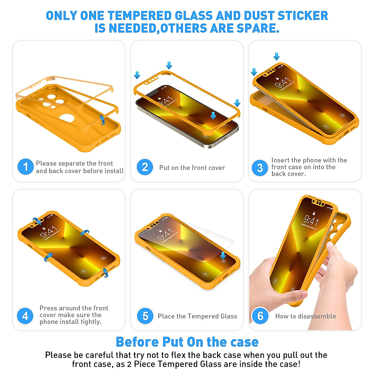 ORETECH for iPhone 13 Pro Max Case, with [2 x Screen Protectors] [15 Ft Military Grade Drop Test] [Camera Protection] 360° Shockproof Slim Thin Phone Case for iPhone 13 Pro Max Cover 6.7" - Yellow