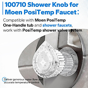Shower Handle Replacement Knob 100710 for Moen Posi-Temp One-Handle Tub and Shower Faucet, Shower Replacement Parts White Faucet Handles and Chrome Knob Insert
