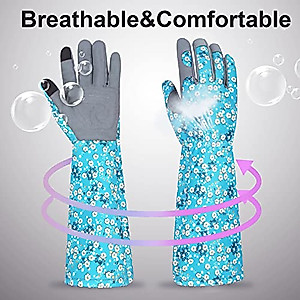 MERTURN Leather Long Gardening Gloves for Women, Long Sleeve Garden Gloves Touch Screen Design Gardening Gloves Thorn Proof Yard Working Gloves Gardening Gifts for Women Men Gardener