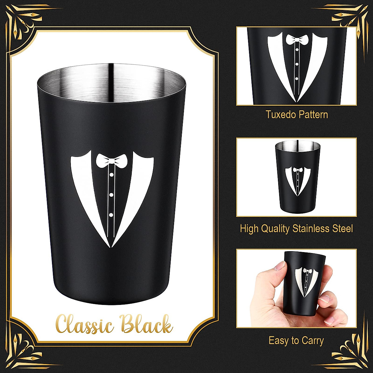 Groom, Groomsmen, Bestman, Stainless Steel Tuxedo Shot Glass 2 oz Groomsmen Wedding Gifts for Bachelor Party Favors Proposal Christmas Gift (12 Pcs)