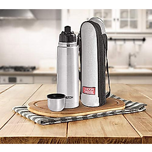 Milton Thermosteel Flip Lid Flask 500, Double Walled Vacuum Insulated 500 ml | 17 oz | 24 Hours Hot and Cold Water Bottle with Cover, 18/8 Stainless Steel, BPA Free, Food Grade, Leak-Proof | Silver