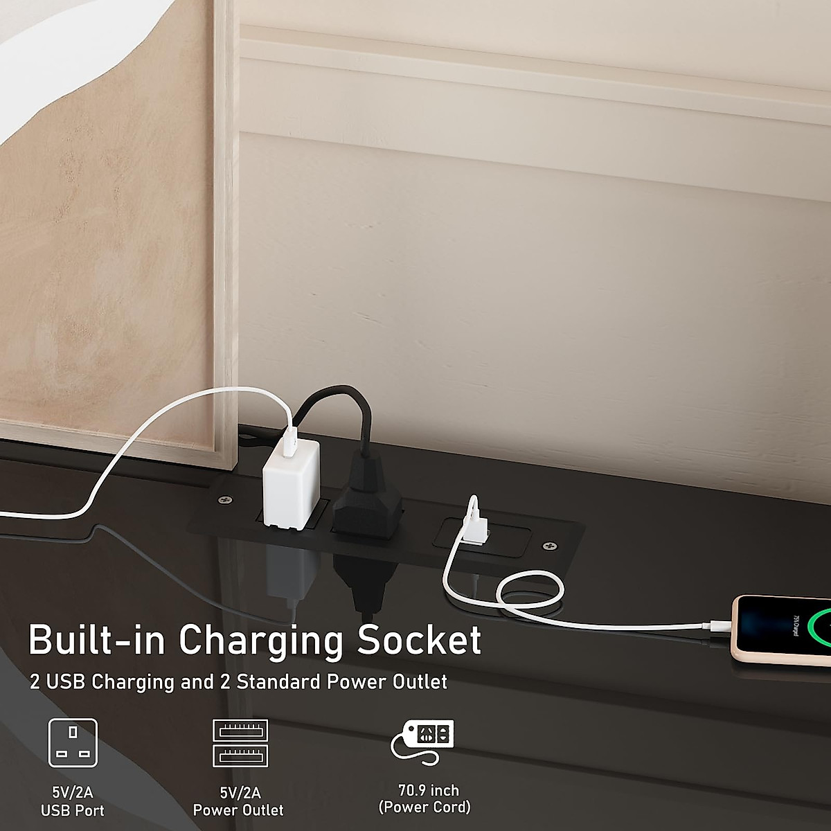 Vinctik 6&Fox 70 Inch Led TV Stand for 80/75 Inch TV, Modern Black Entertainment Center with Adjustable Glass Shelves Two Cabinets, Gaming High Gloss TV Stand with Led Light for Living Room,Black