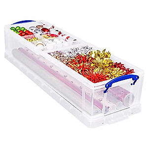 Really Useful Box 22 Litre Plastic Storage Box with 2 Trays Clear, Clear/Blue