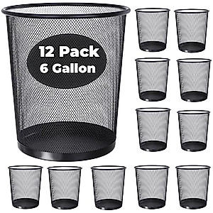 GOODSOFA 6 Gallon Mesh Trash Cans,12-Pack,Metal Wire Wastebaskets, Small Waste Basket Black Trash Can,Small Garbage Can,Recycling Garbage Container Bin for Office,Home,Kitchen,School